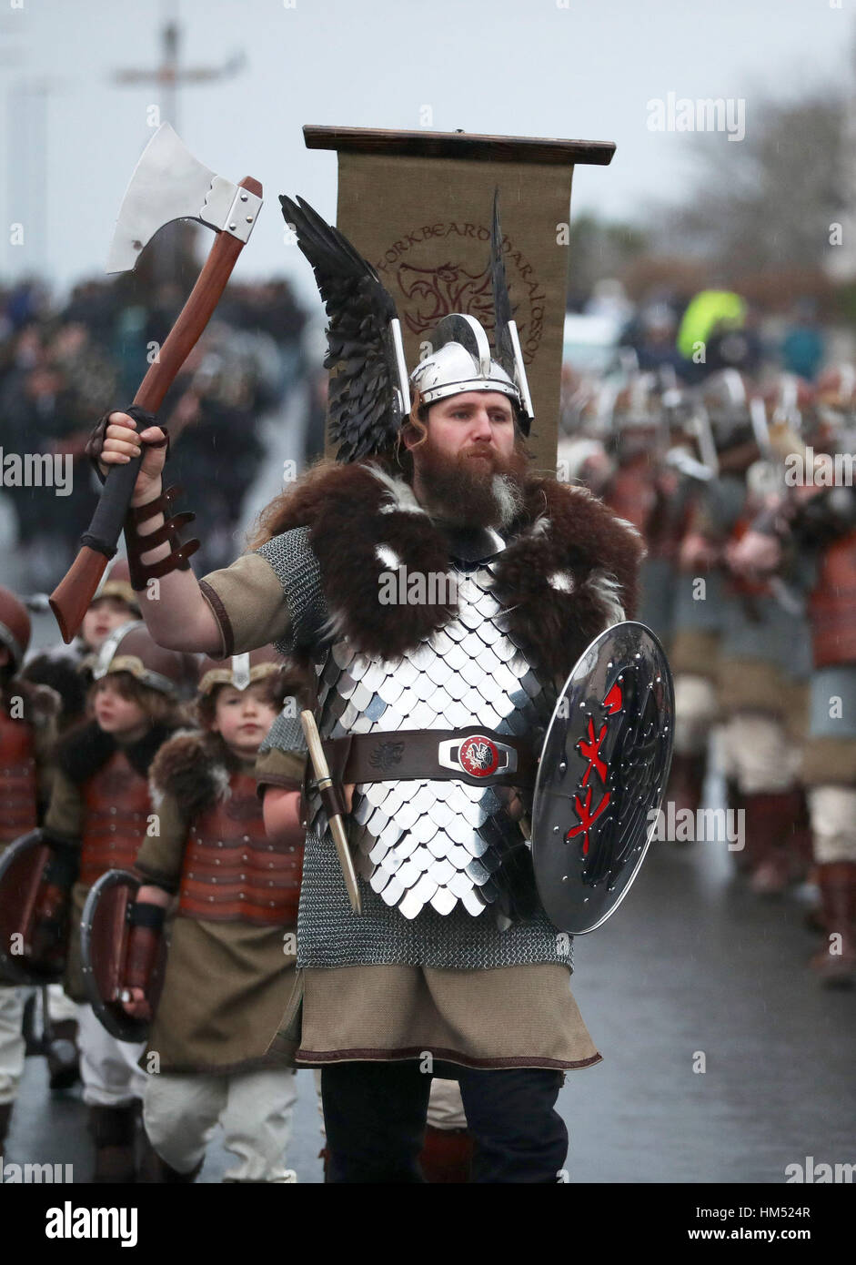 Members of the Jarl Squad dressed in Viking costumes in Lerwick on the ...