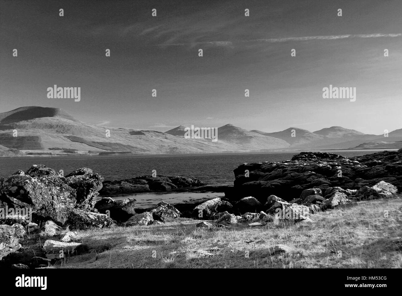 Winter Frosty view through Loch Scridain; Isle of Mull; Scotland ...