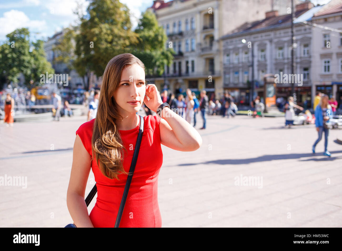 Lady in red walking hi-res stock photography and images - Alamy