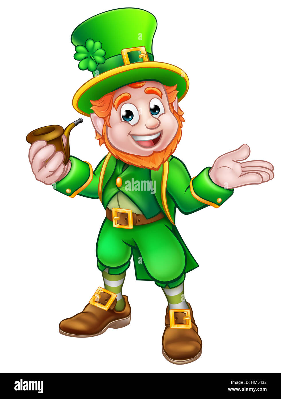 Cartoon Leprechaun St Patricks Day character holding a pipe Stock Photo ...