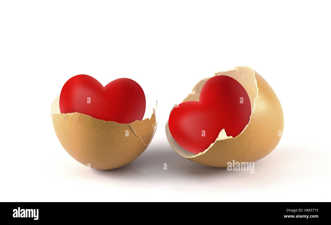 Broken egg and heart is pulled out Stock Photo - Alamy