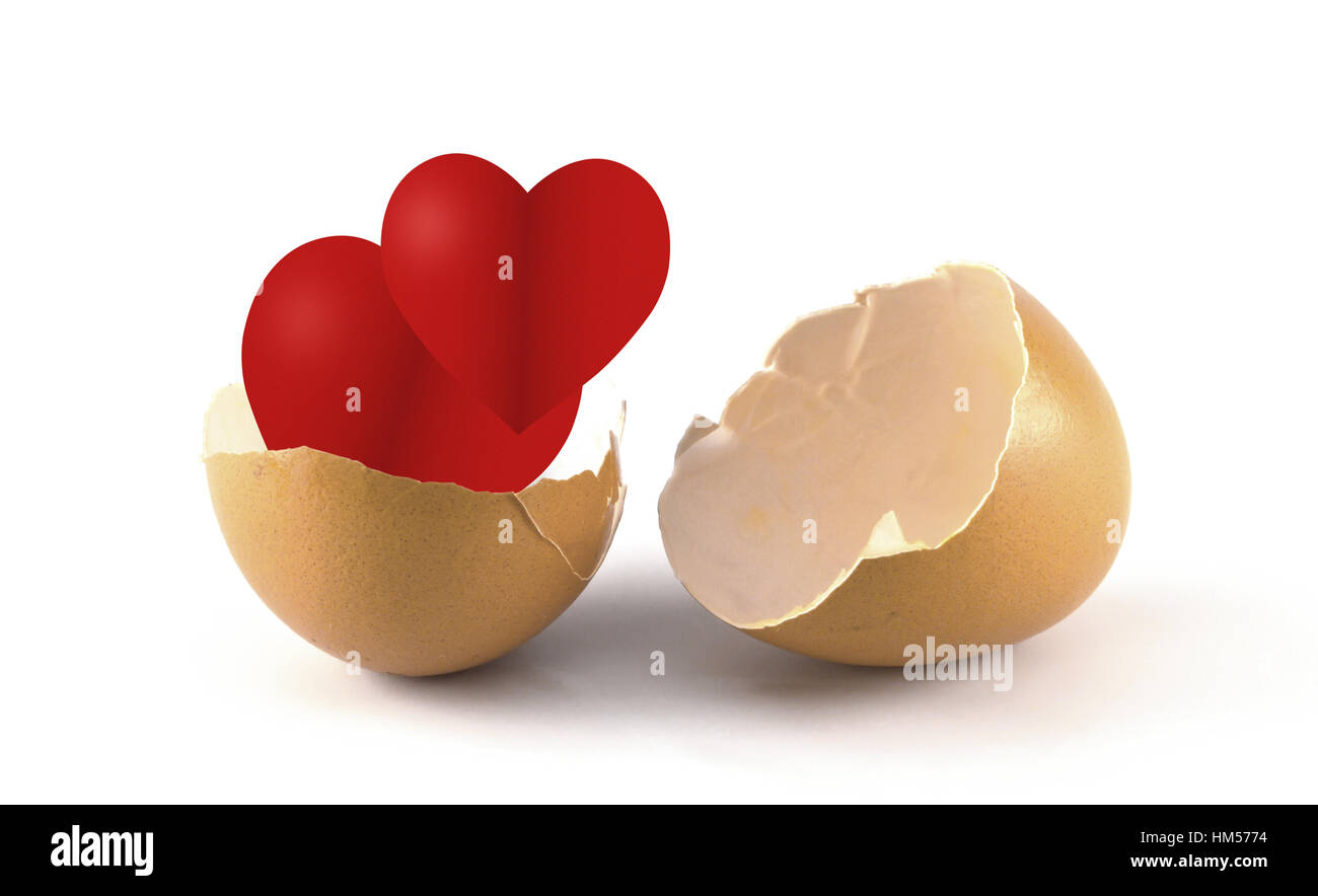 Broken egg and heart is pulled out Stock Photo - Alamy
