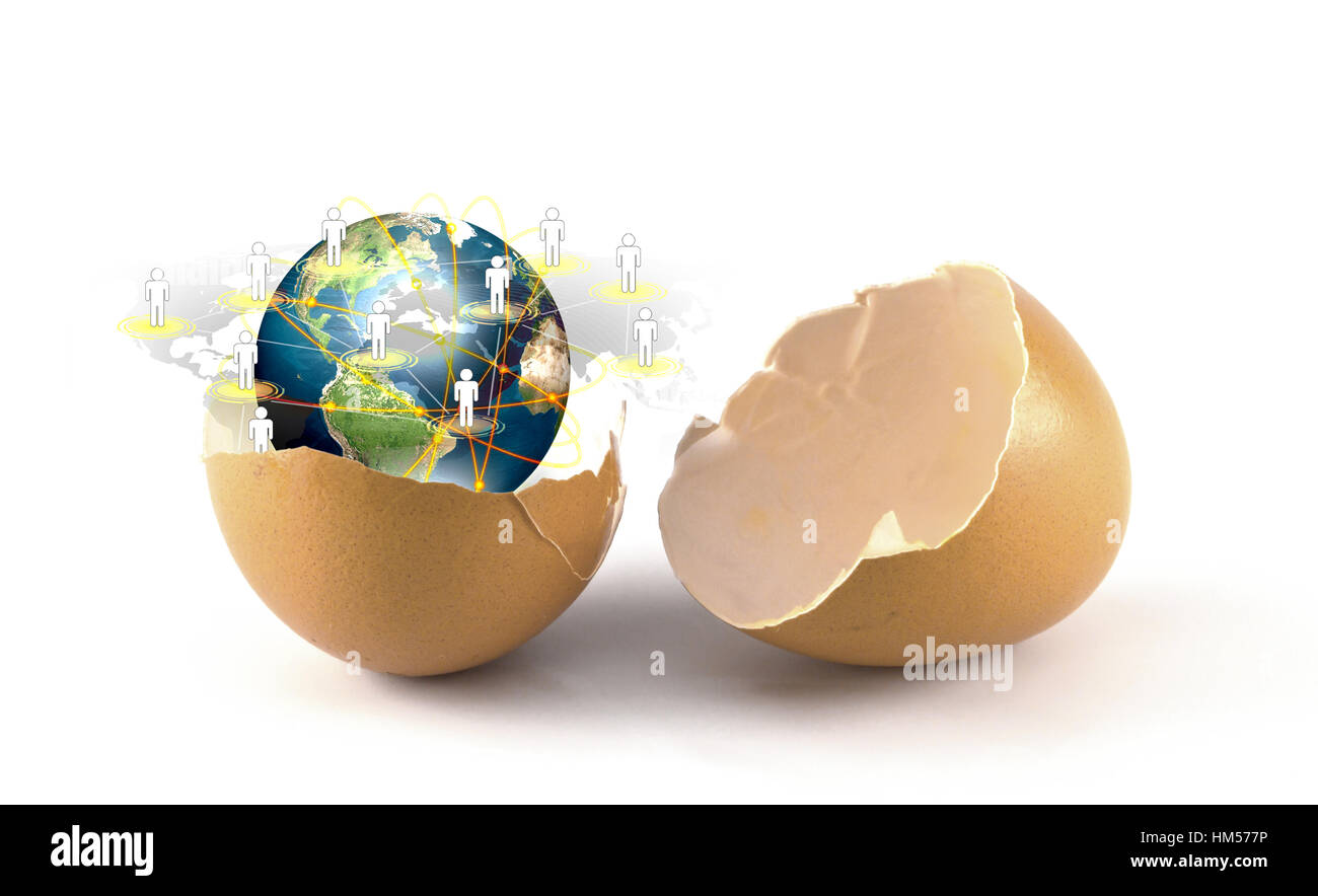 Broken egg with Earth of social network (Elements of this image ...