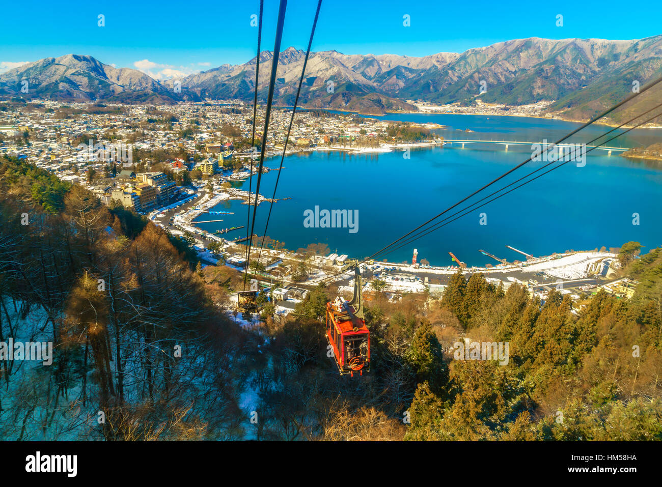 JAPAN - FEBRUARY 2, 2016: kawaguchiko lake from kachi ropeway Stock ...