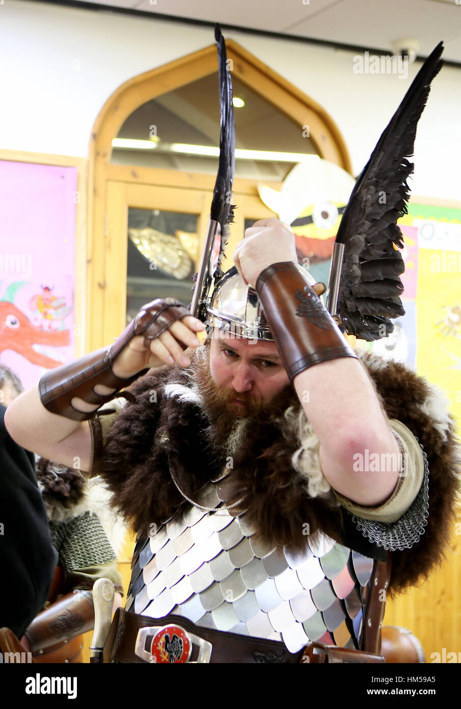 Lyall Gair, the Guizer Jarl, adjust his helmet before leading the Jarl ...