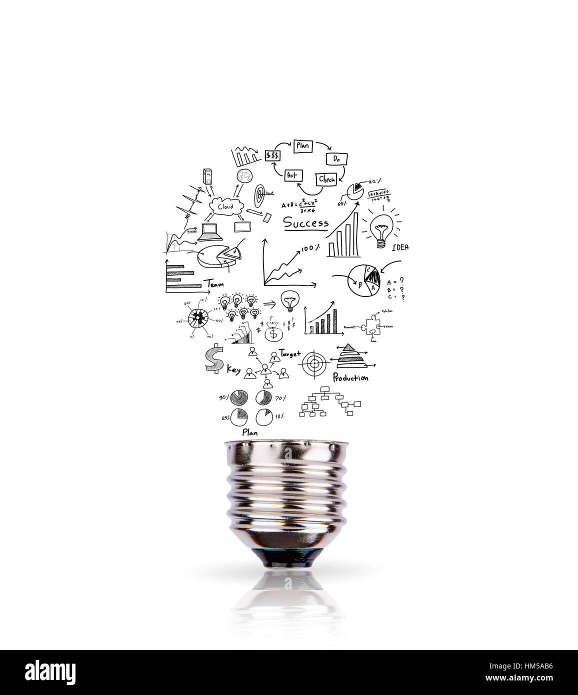 Light bulb with drawing graph inside isolated on white background Stock ...