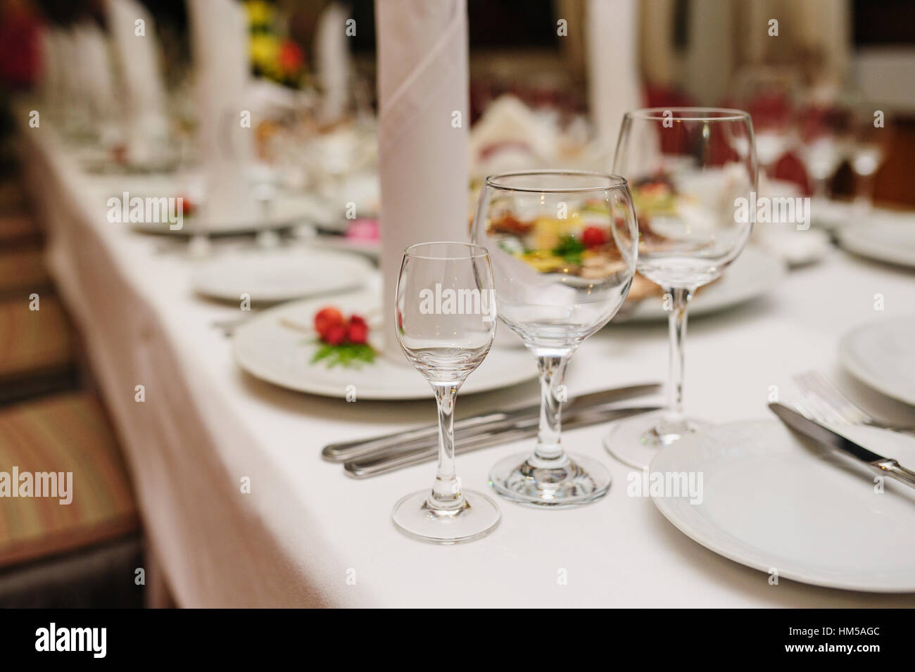 beautiful table setting for a wedding dinner in the restaurant Stock ...