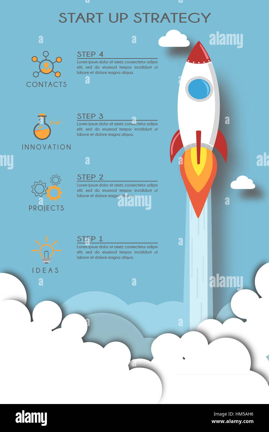 Flat design of Rocket launch. Start Up Strategy infographic Stock Photo ...