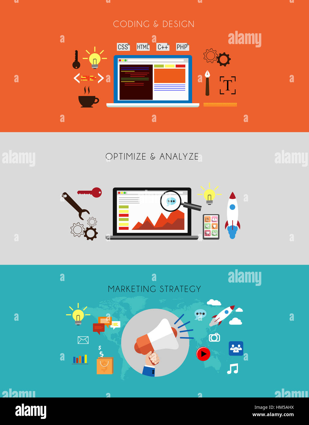 web development flow. Banner for start up Design Flat Concept Stock ...