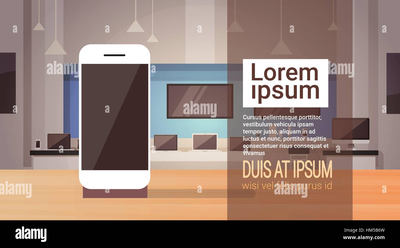 Cell Smart Phone Modern Electronics Store Shop Interior Banner Copy ...