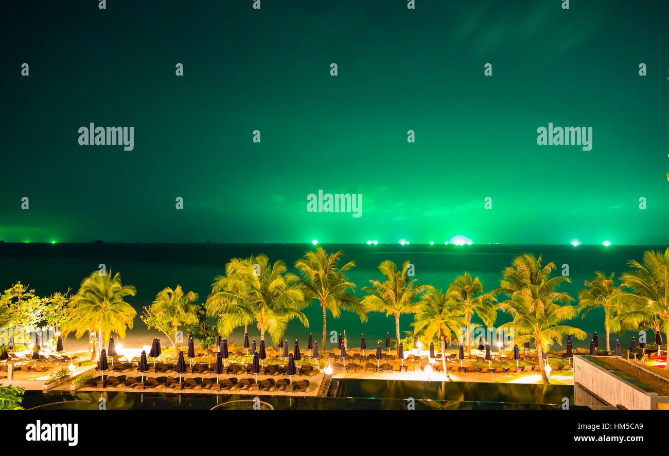 Night sea with green sky Stock Photo - Alamy