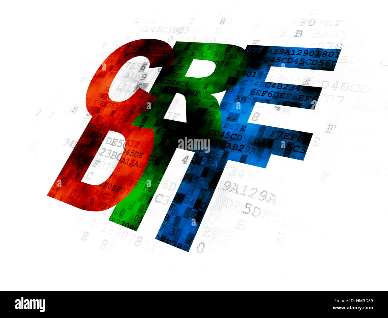 Finance concept: Pixelated multicolor text Credit on Digital background ...