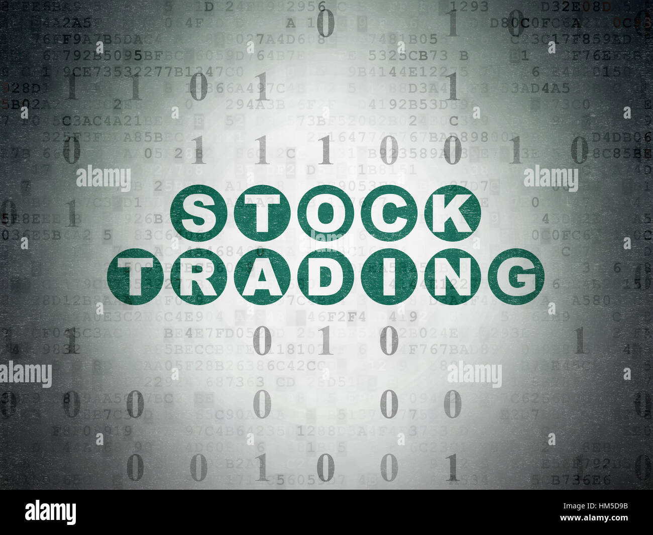 Business concept: Painted green text Stock Trading on Digital Data Paper background with Binary ...