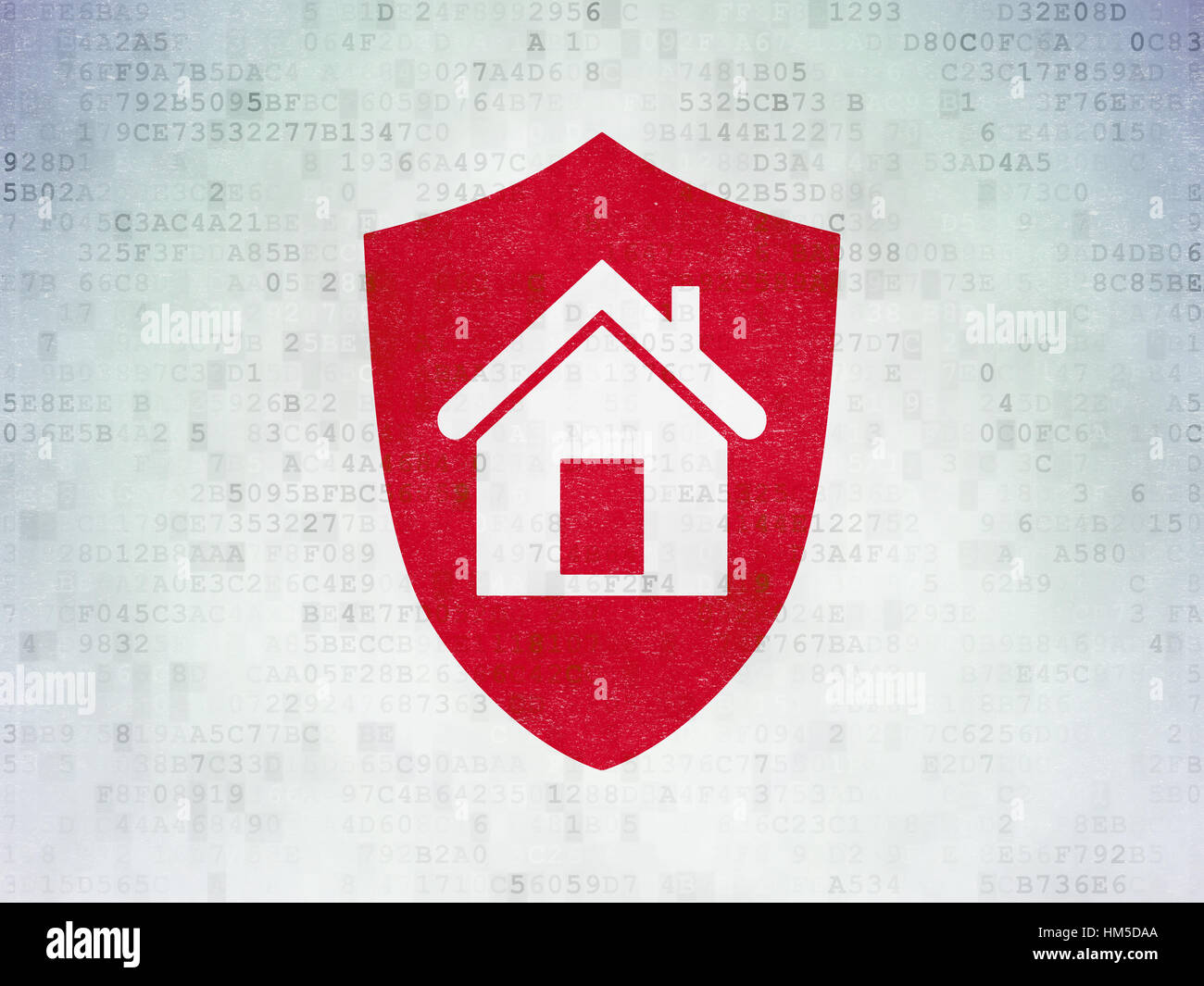 Business concept: Painted red Shield icon on Digital Data Paper ...