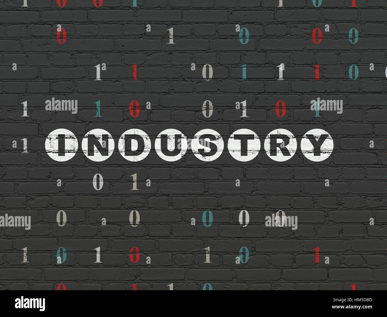 Finance concept: Painted white text Industry on Black Brick wall background with Binary Code ...