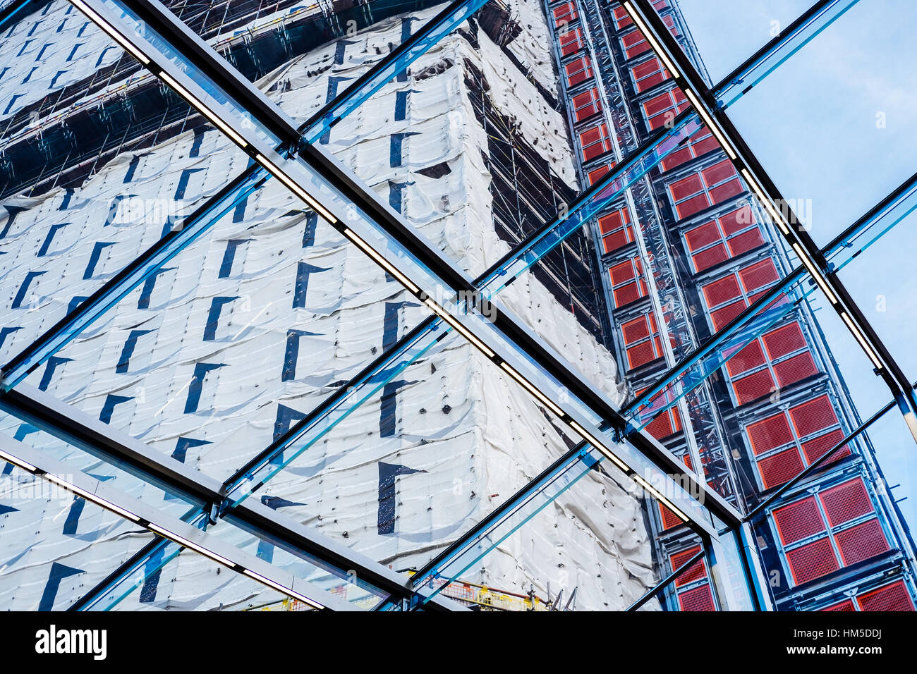 The refurbishment of Centre Point London, seen through the glass roof ...