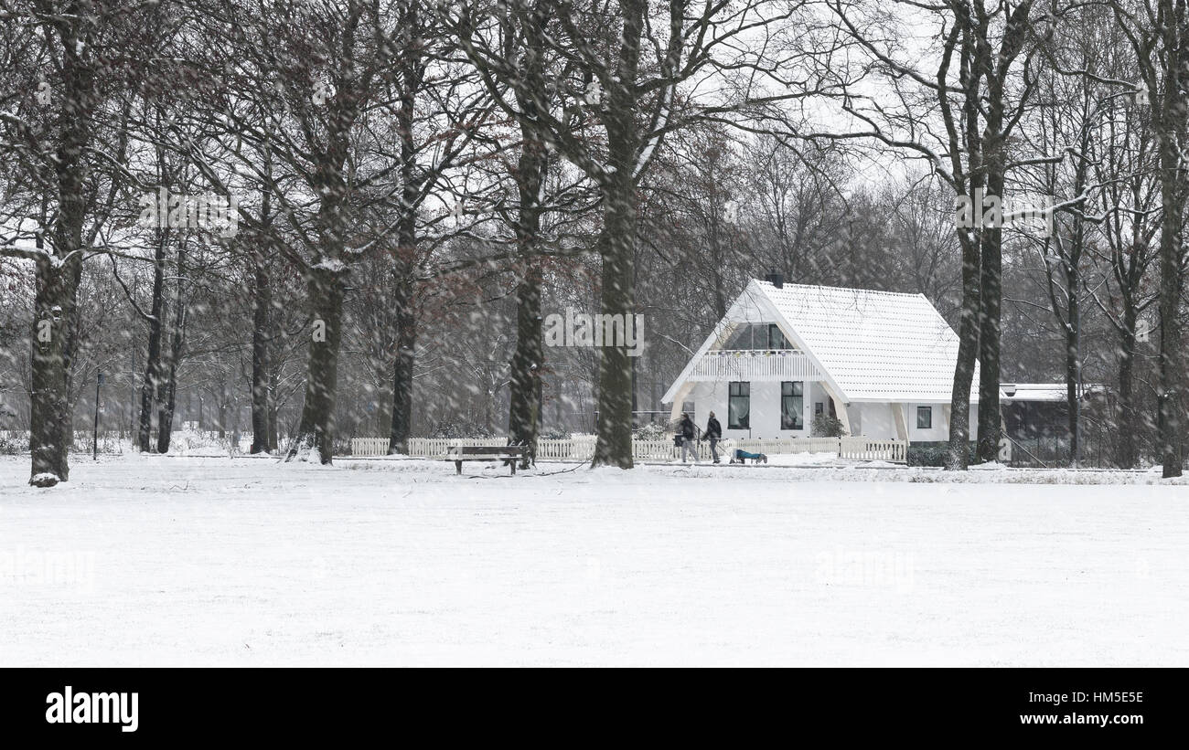 A bungalow house during snow in Assen, Netherlands - January 2017 Stock ...