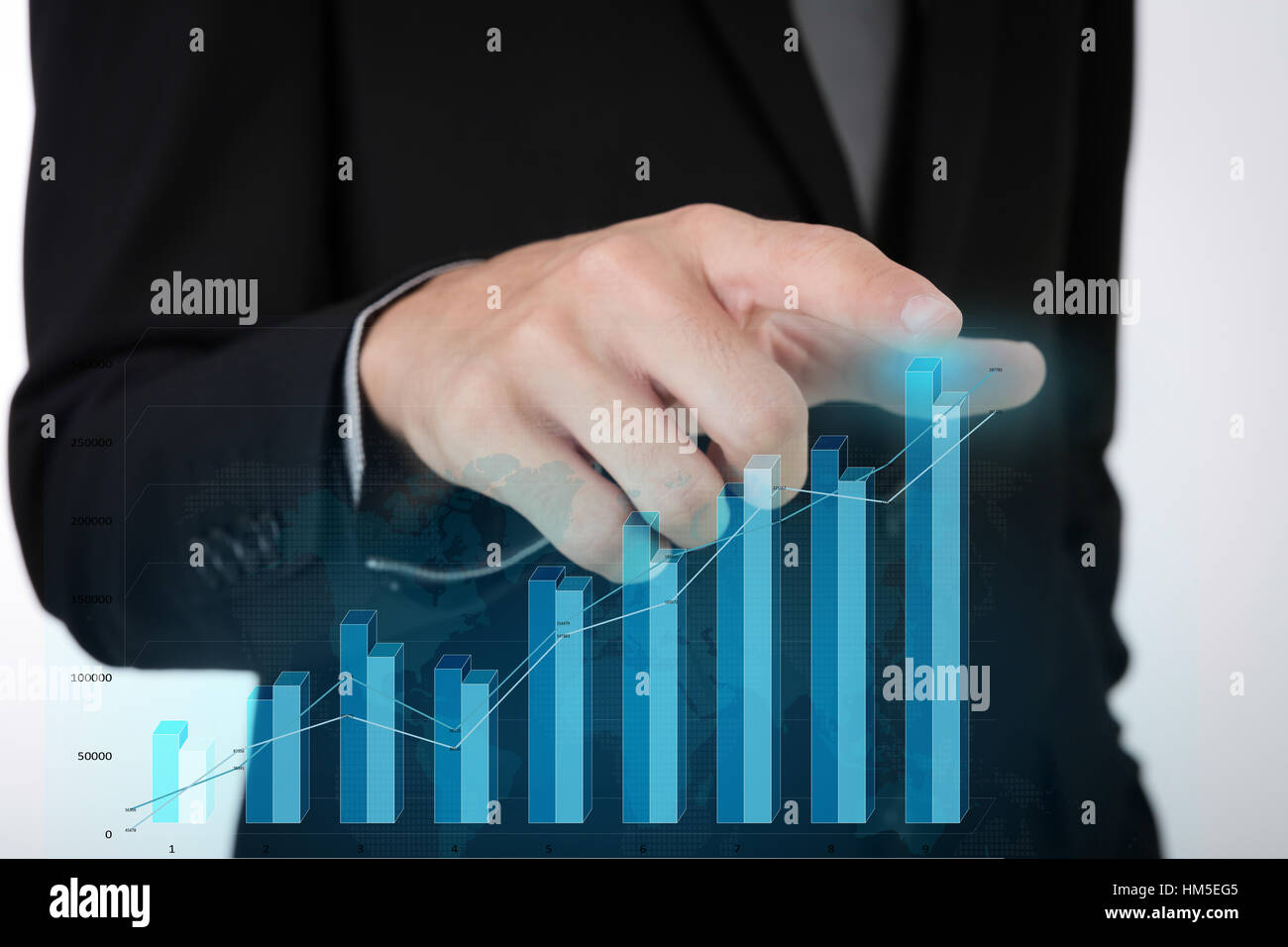 Business man pressing high tech type of modern graph on a virtual ...