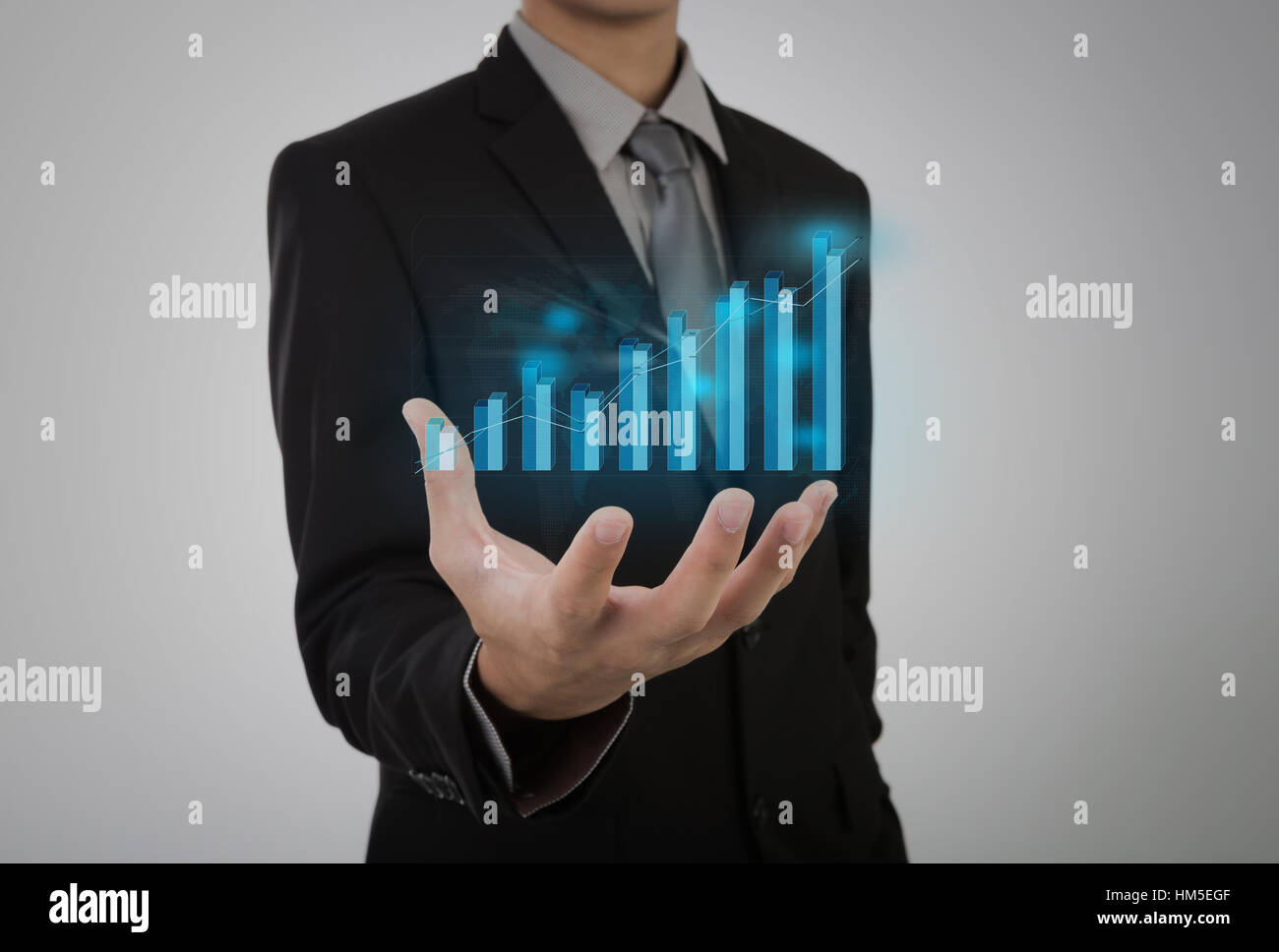 Open hand of business man with graph Stock Photo - Alamy