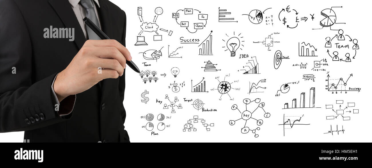 Business man hand drawing success graph over white background Stock ...