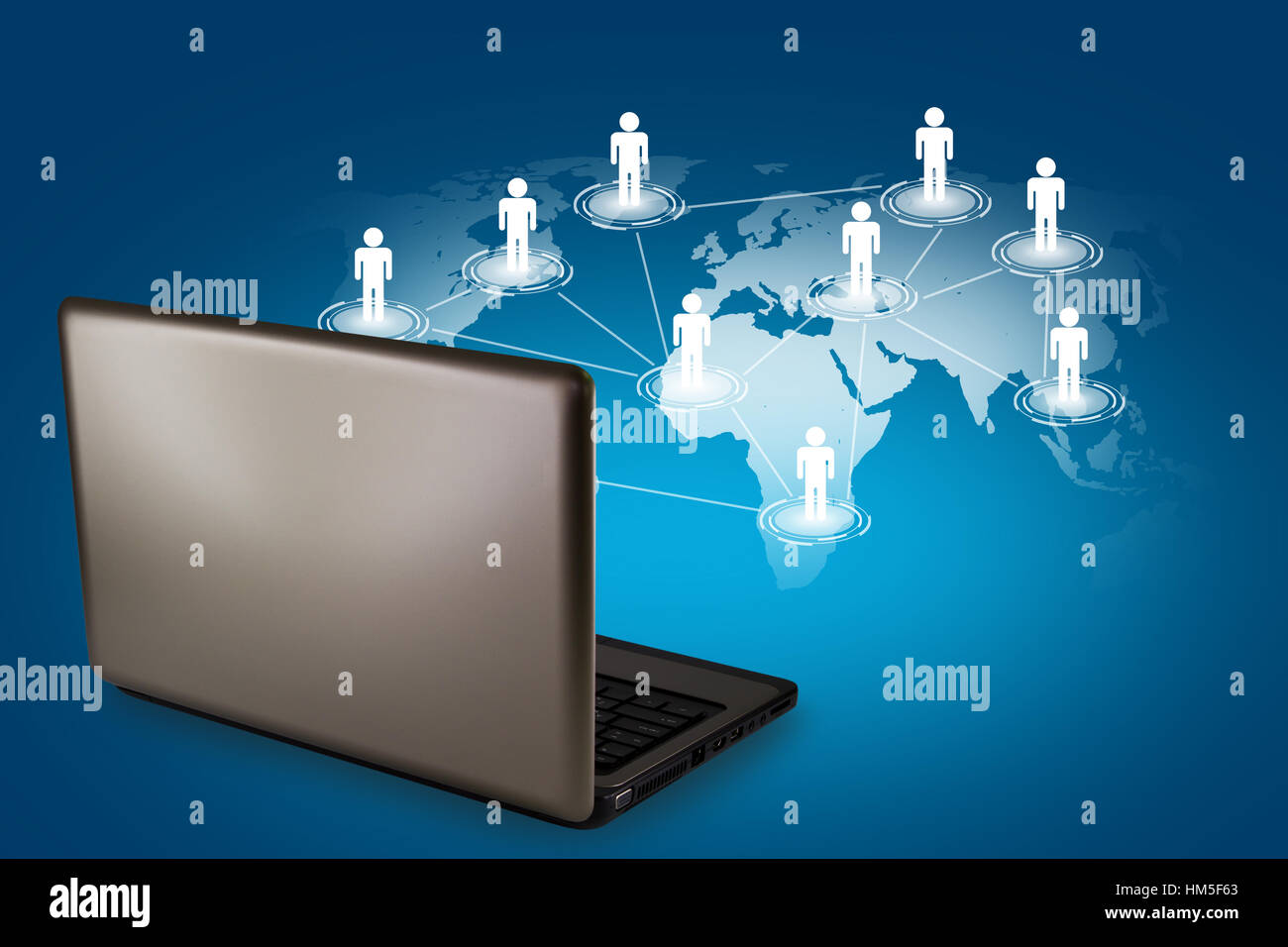 Social networking concept : Laptop with social network on world map ...