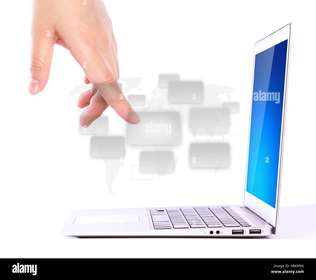 Female hands writing on laptop with application icons Stock Photo - Alamy