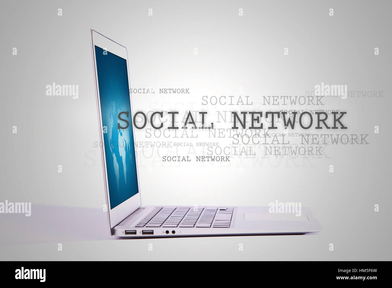 Laptop with word " Social Network " out from screen Stock Photo - Alamy