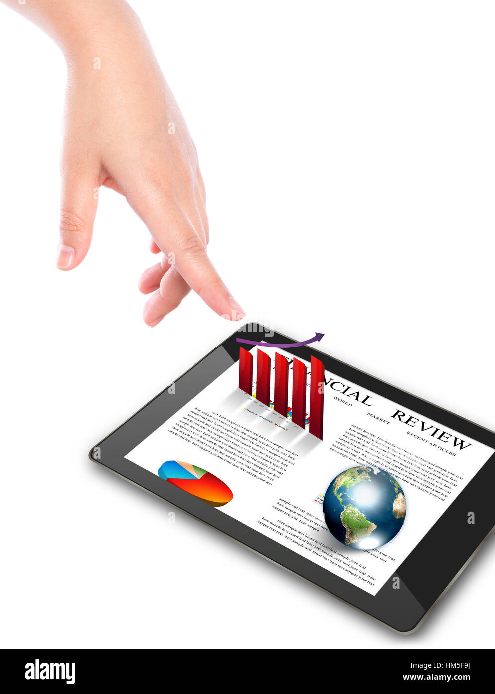 Hand pointing on touch screen device (Elements of this image furnished ...