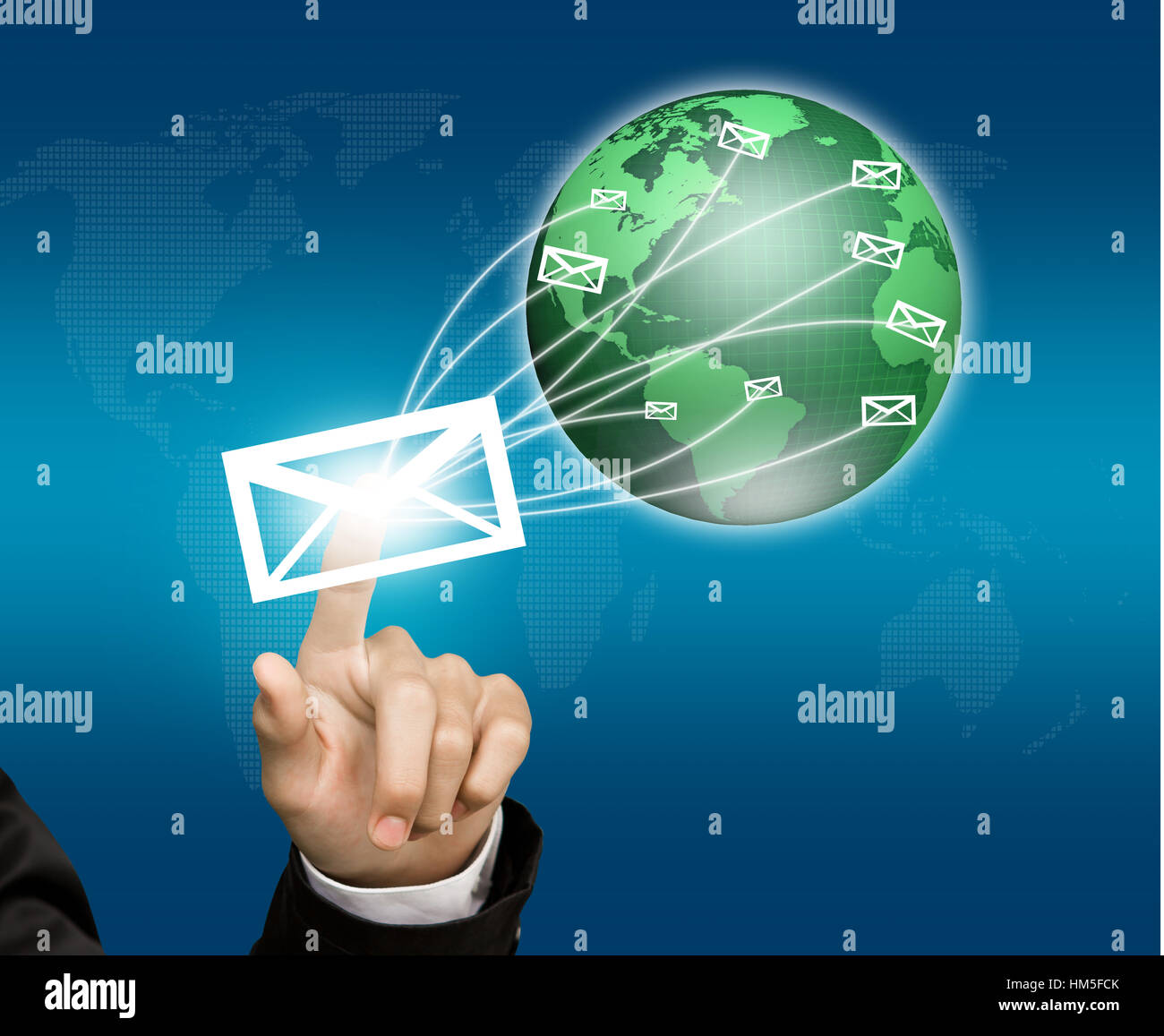 Hands with world mail delivery on world map background Stock Photo - Alamy