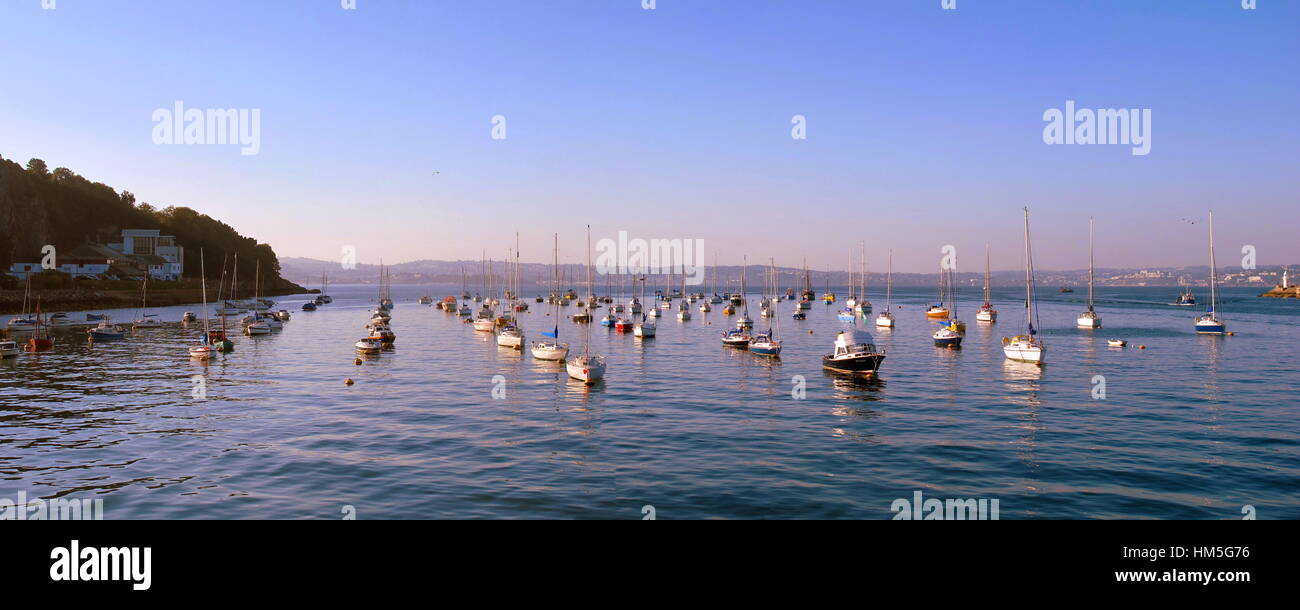 Brixham Outer Harbour looking out into Torbay and beyond to Paignton ...