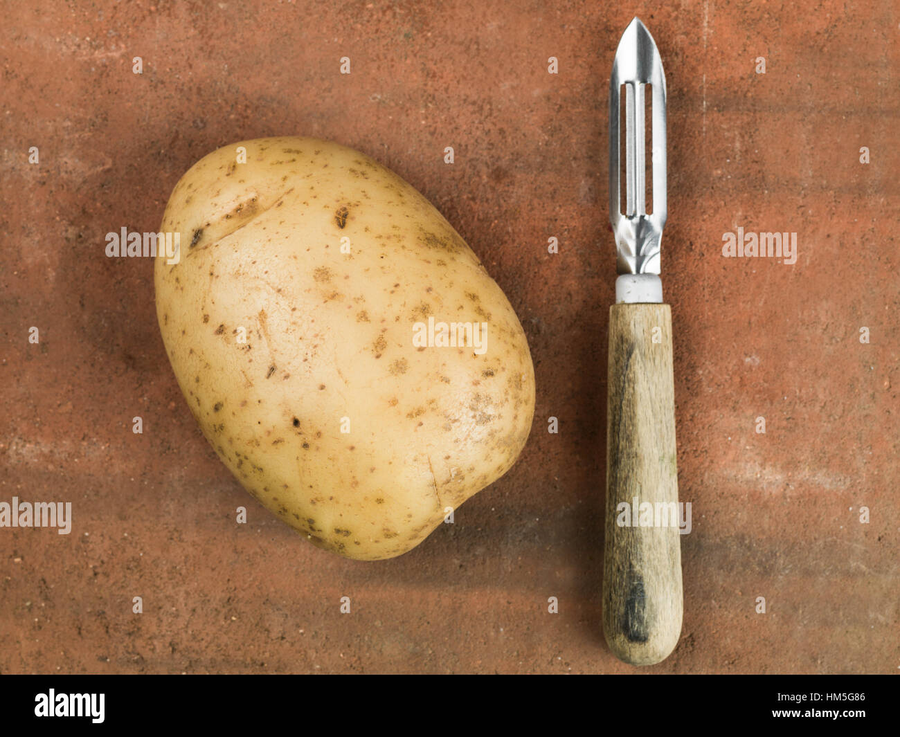 Single Uncooked Raw King Edward Potato With a Vegetable Peeler Stock ...