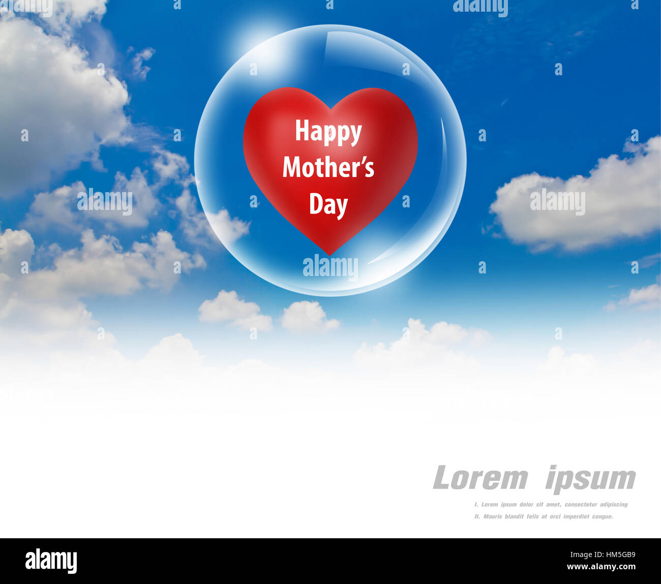 Happy mother's day red heart floating of in a bubble in the sky Stock ...