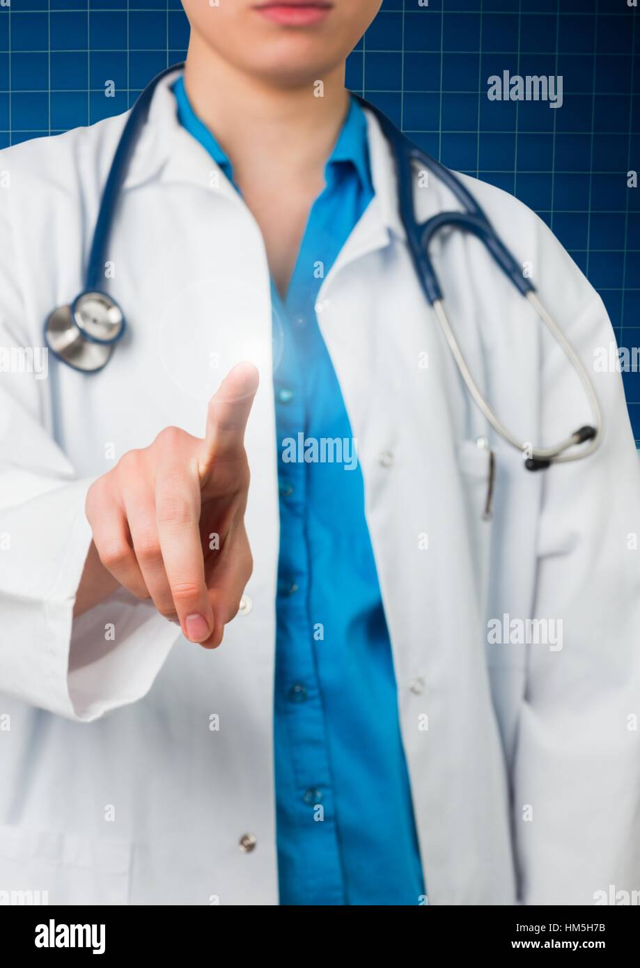 Mid section of female doctor touching virtual screen Stock Photo - Alamy