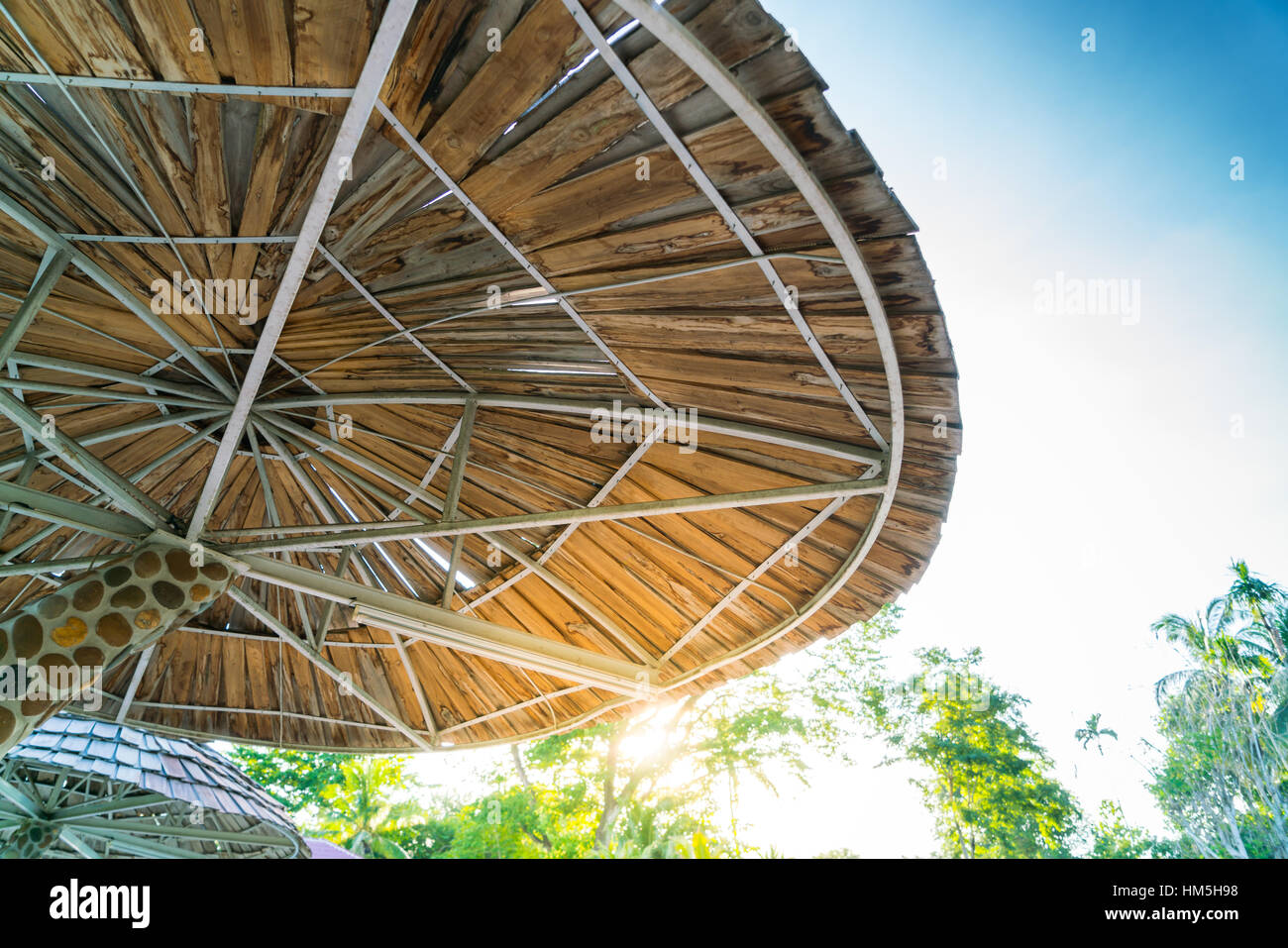 Wood roof and a swimming pool Stock Photo - Alamy