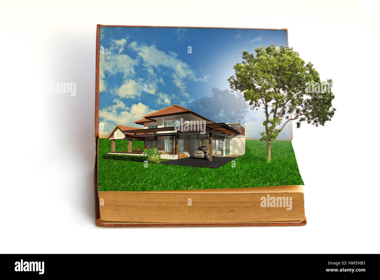 magic book with house and tree Stock Photo - Alamy