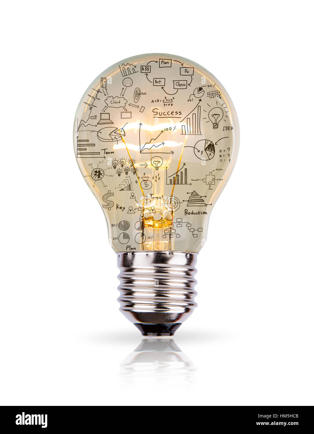 Light bulb with drawing graph inside isolated on white background Stock ...