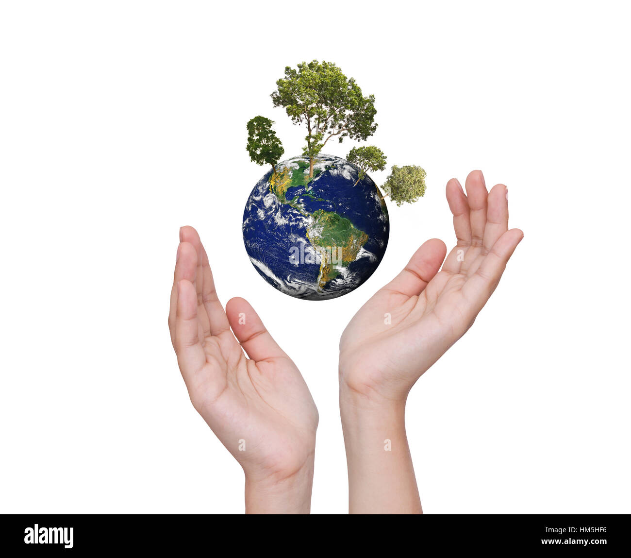 Eco concept : Earth in hands isolated on white Stock Photo - Alamy