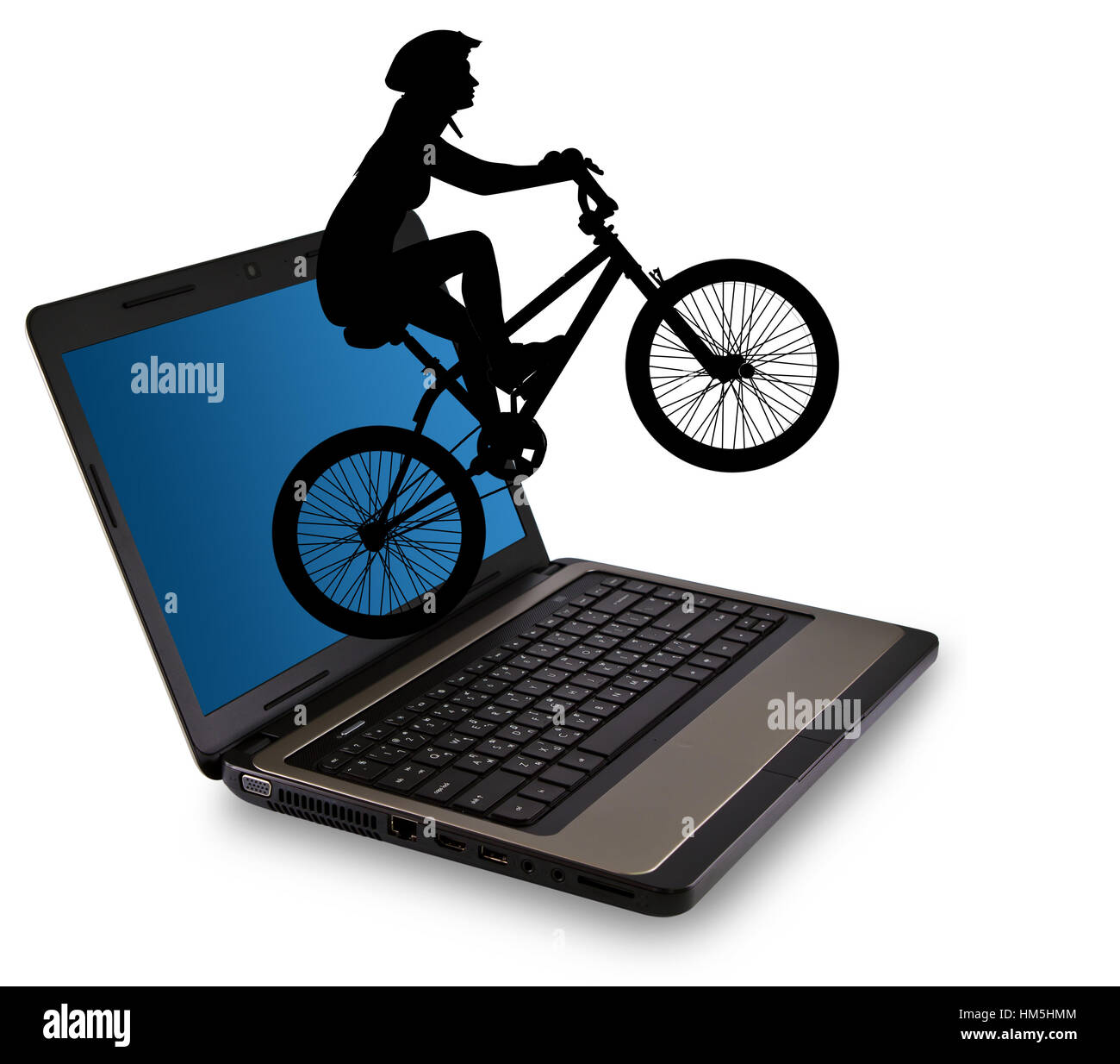 Bicycle out from laptop Stock Photo - Alamy