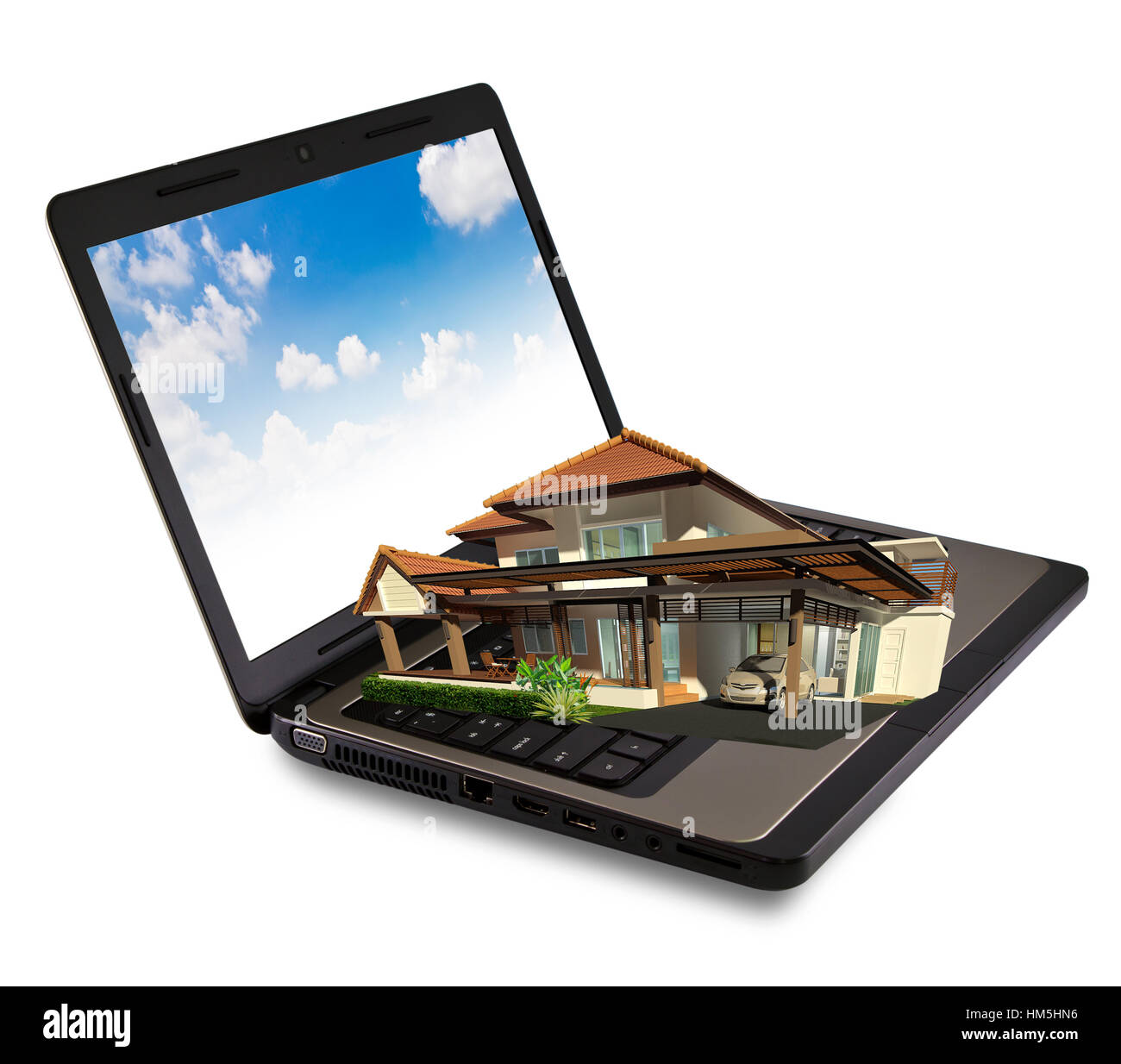 House on laptop isolated on white background Stock Photo - Alamy