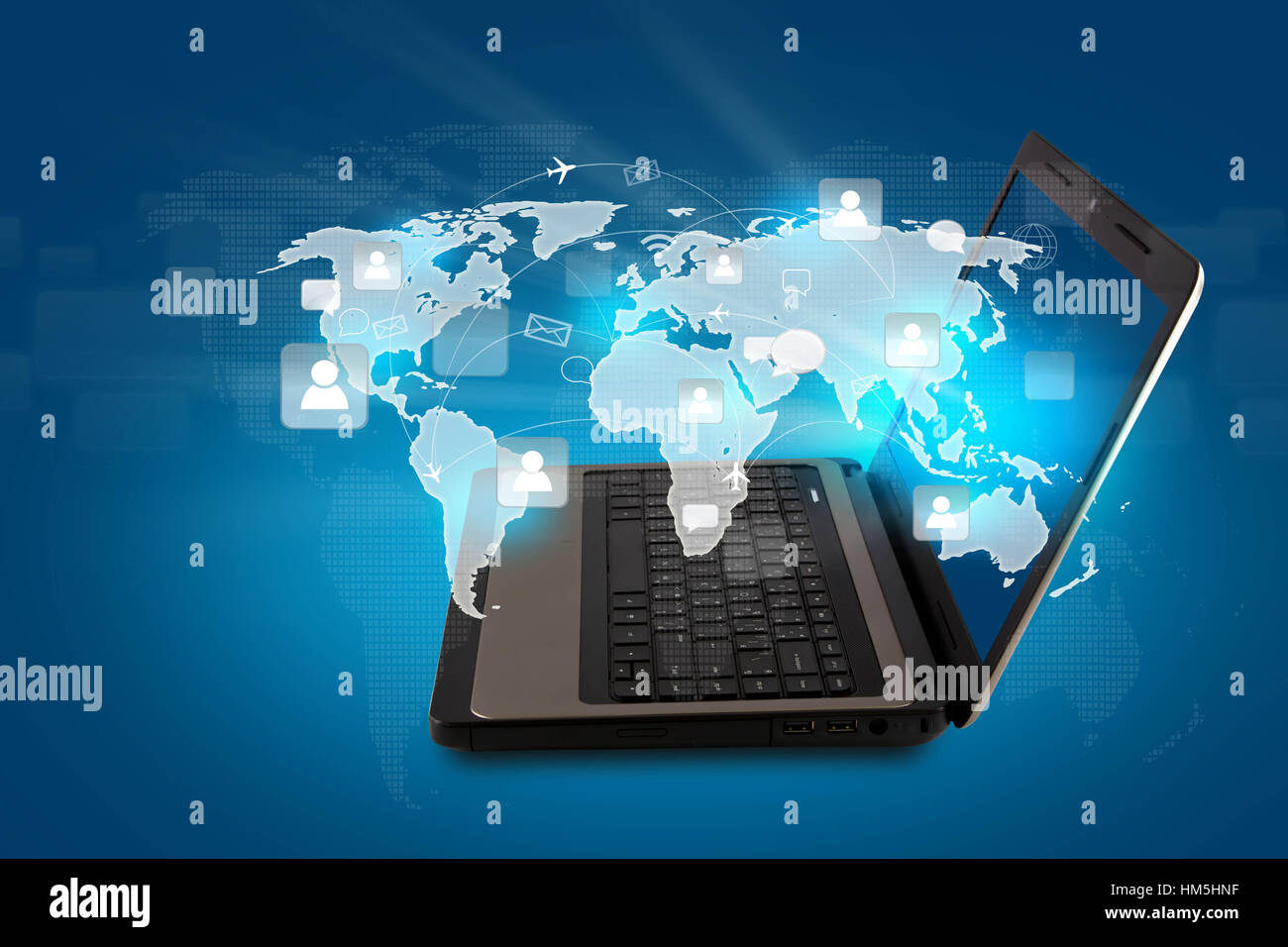 Social networking concept : Laptop with social network on world map ...