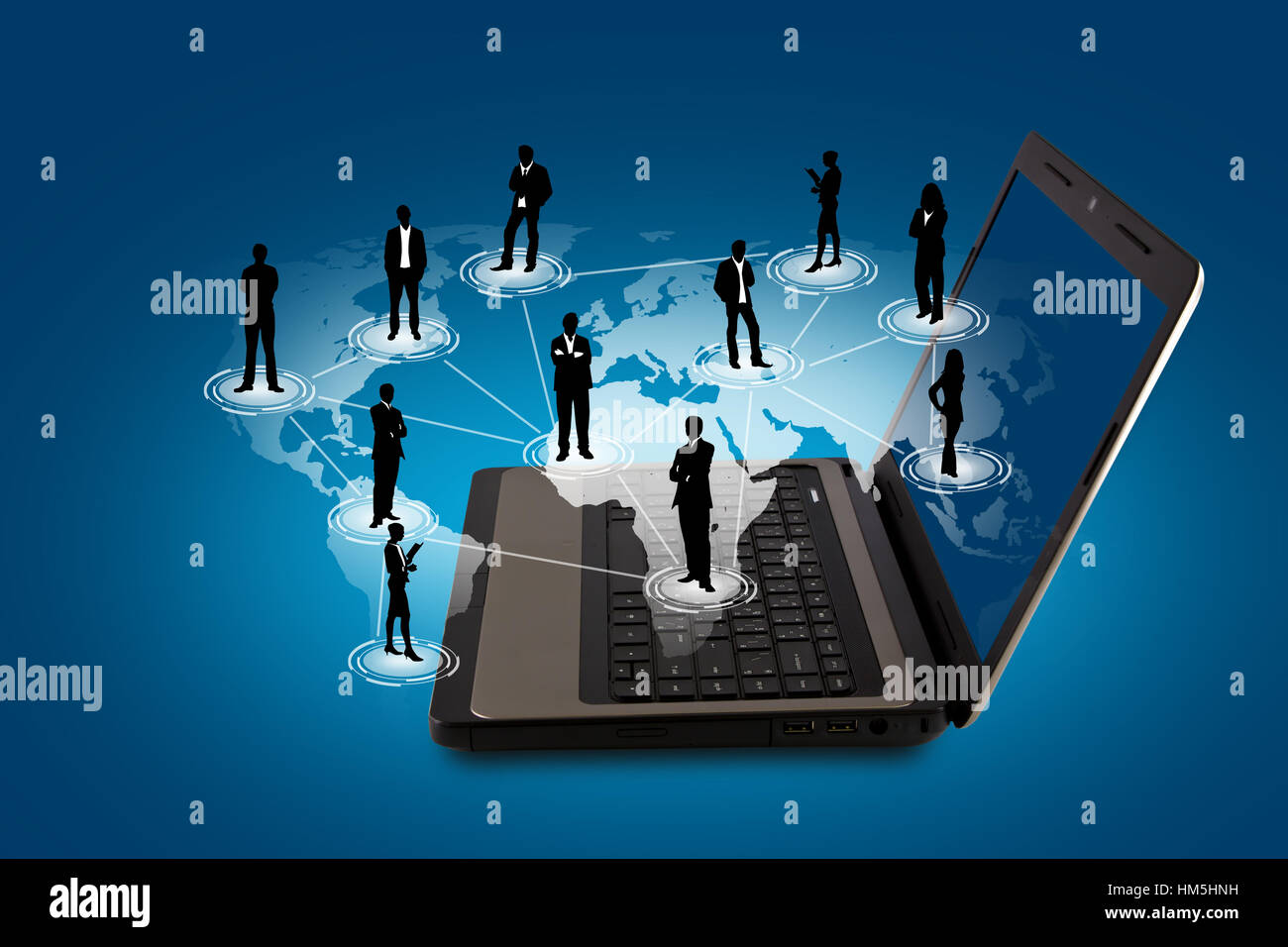 Social networking concept : Laptop with social network on world map ...