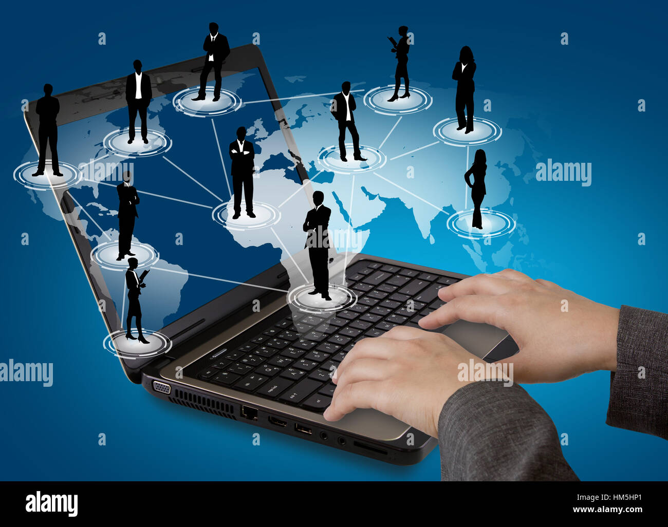 Social networking concept : Laptop with social network on world map ...