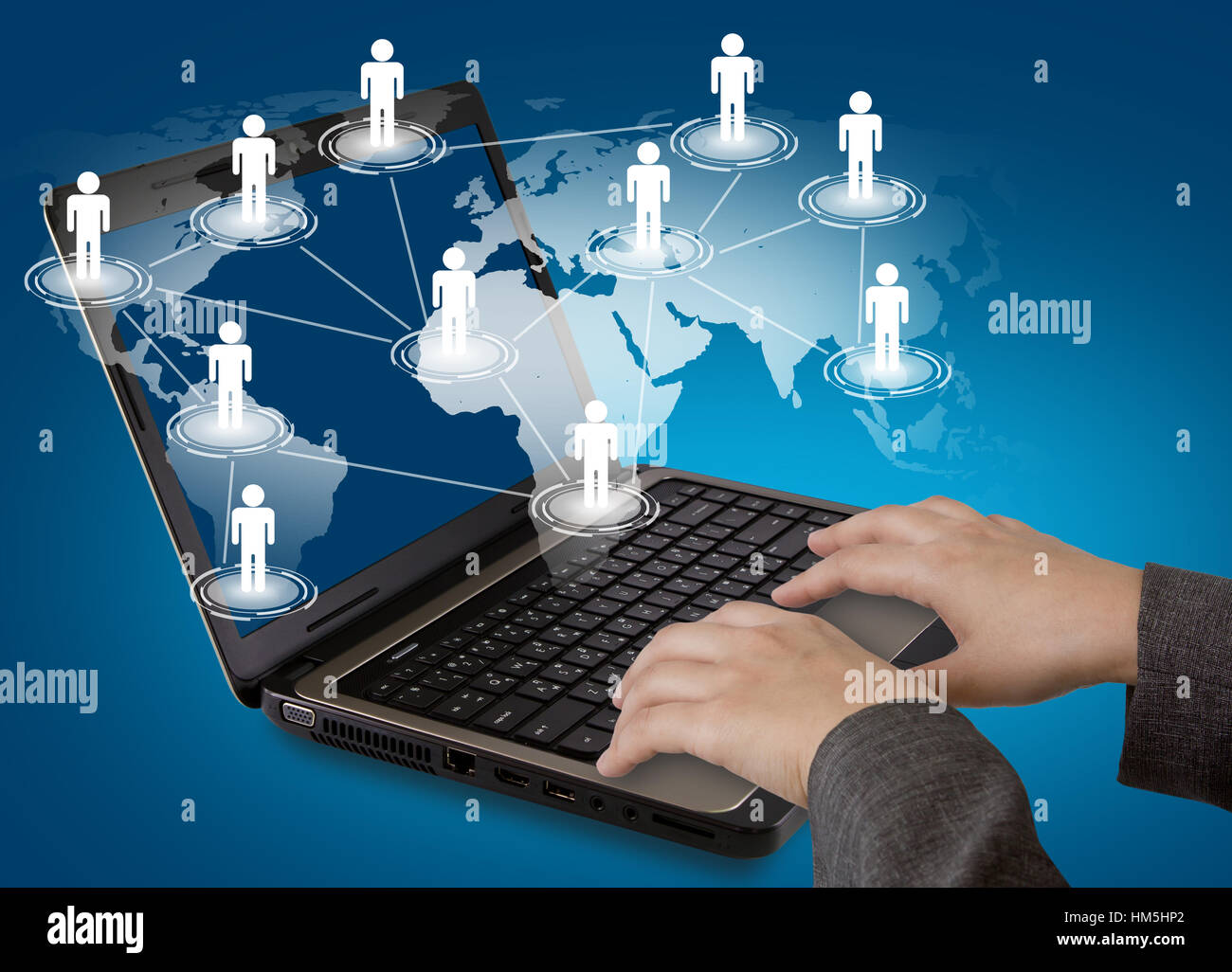 Social networking concept : Laptop with social network on world map ...