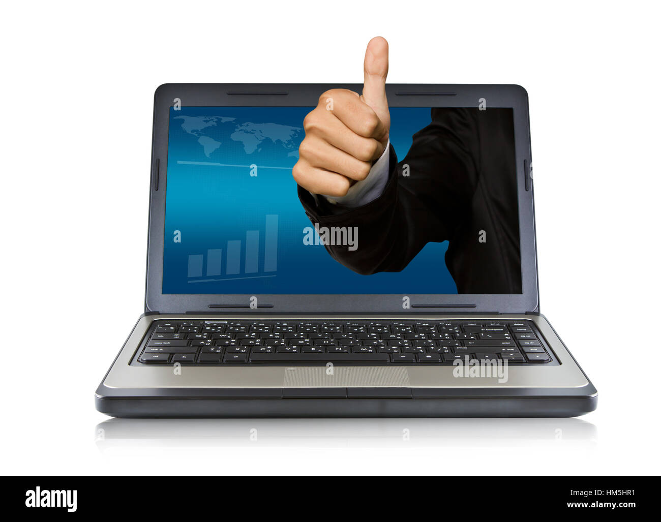 Business hand thumps up come out of the laptop screen Stock Photo - Alamy
