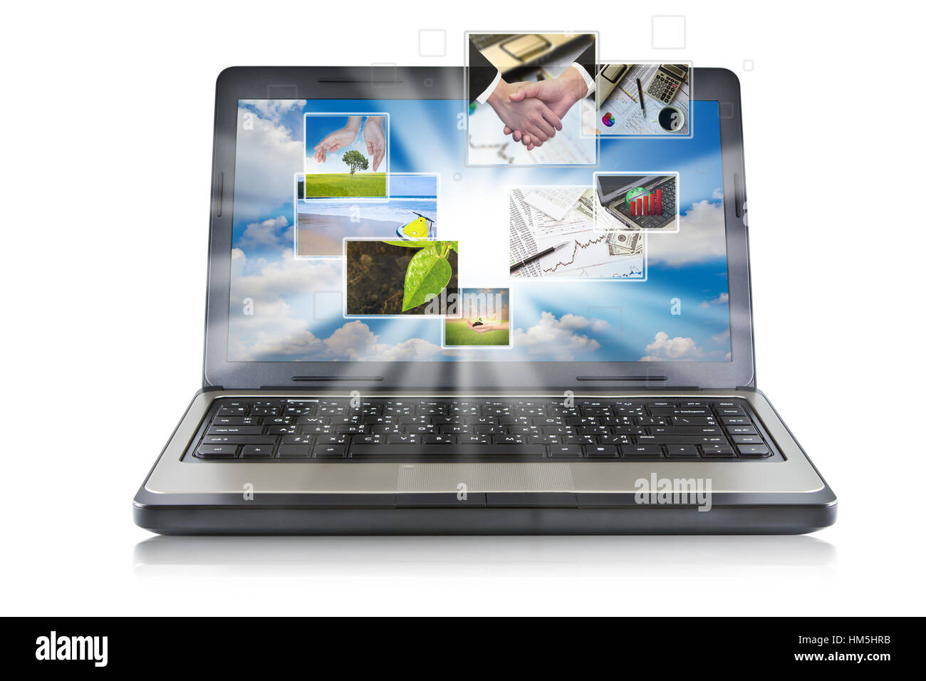 Laptop with picture stream out Stock Photo - Alamy