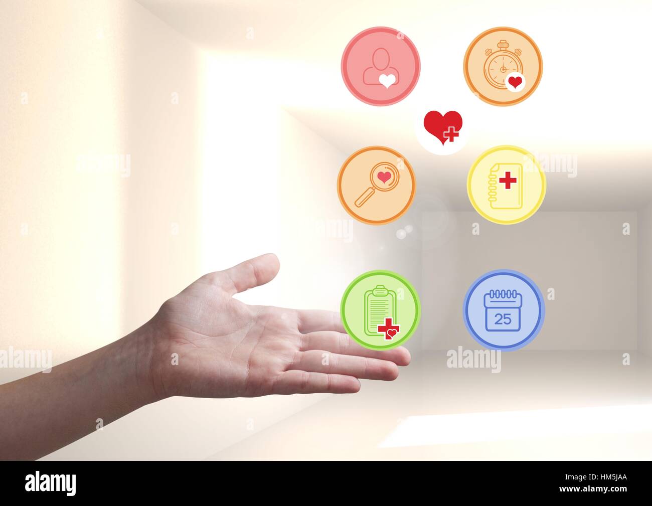 Hand showing digitally generated applications icon Stock Photo - Alamy