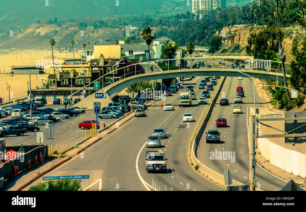 Pacific Coast Highway #1 in Pacific Palisades at the US West Coast ...