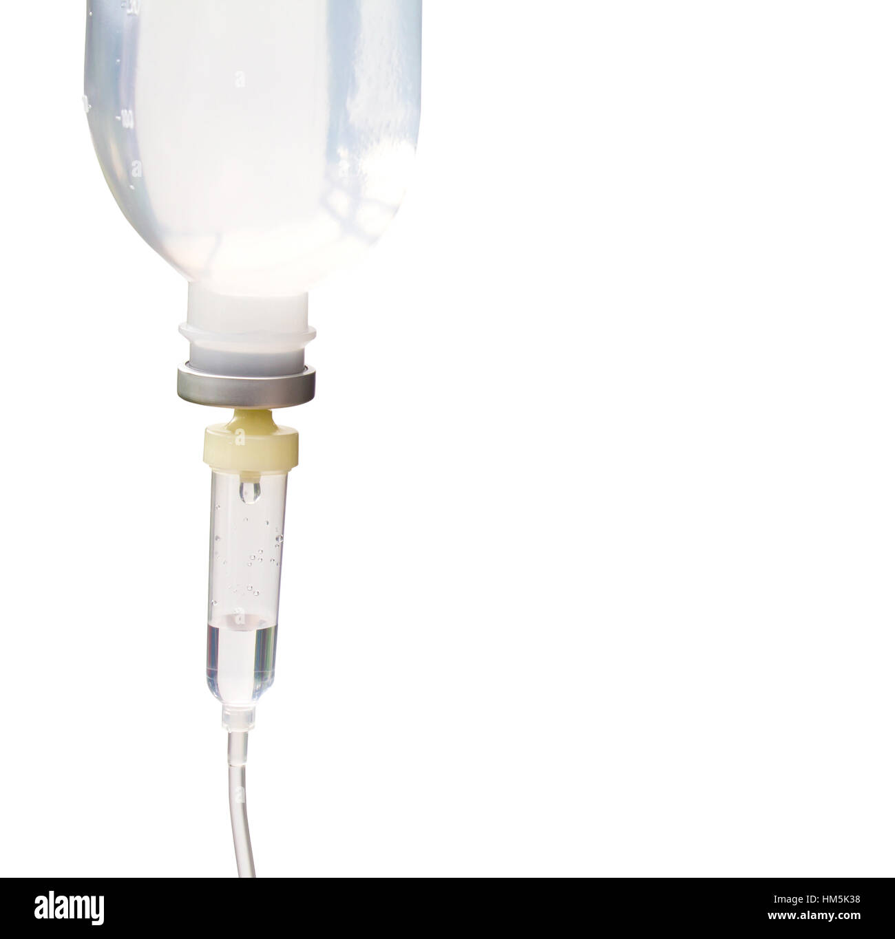 Infusion bottle with IV solution on white background with copy space ...