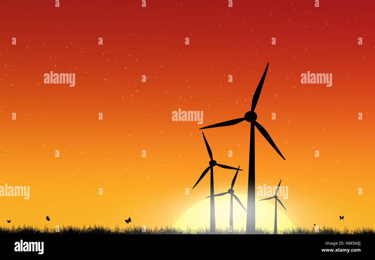 Wind turbine over sunset Stock Photo - Alamy