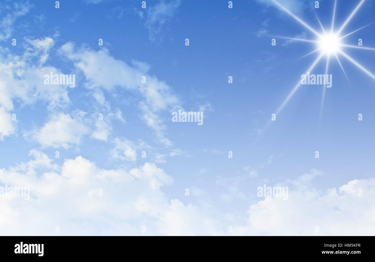 Blue sky with sun and beautiful clouds Stock Photo - Alamy